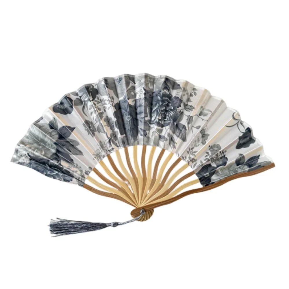 Шелковый складной веер, серый/золотой