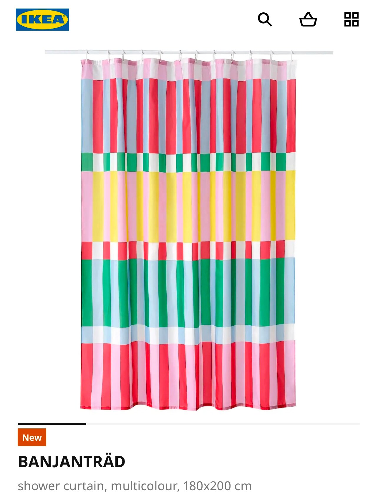 Занавеска для душа IKEA BANJANTRÄD, разноцветная, 180x200 см