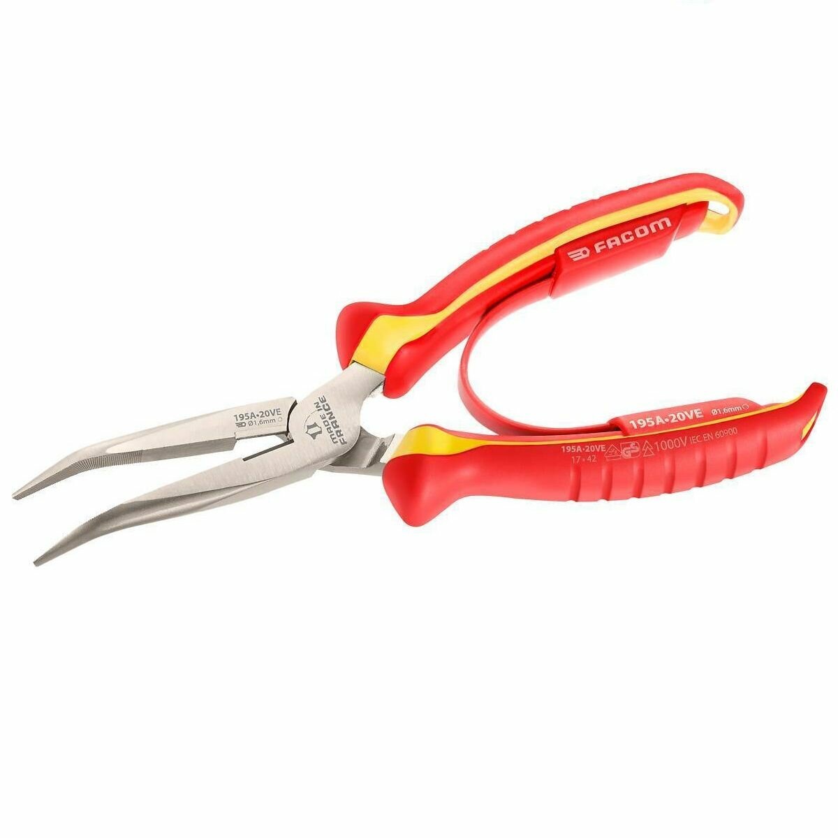 Facom 195A.20VE 1000В Изолированные VDE Длинные полукруглые плоскогубцы с загнутыми концами 200мм