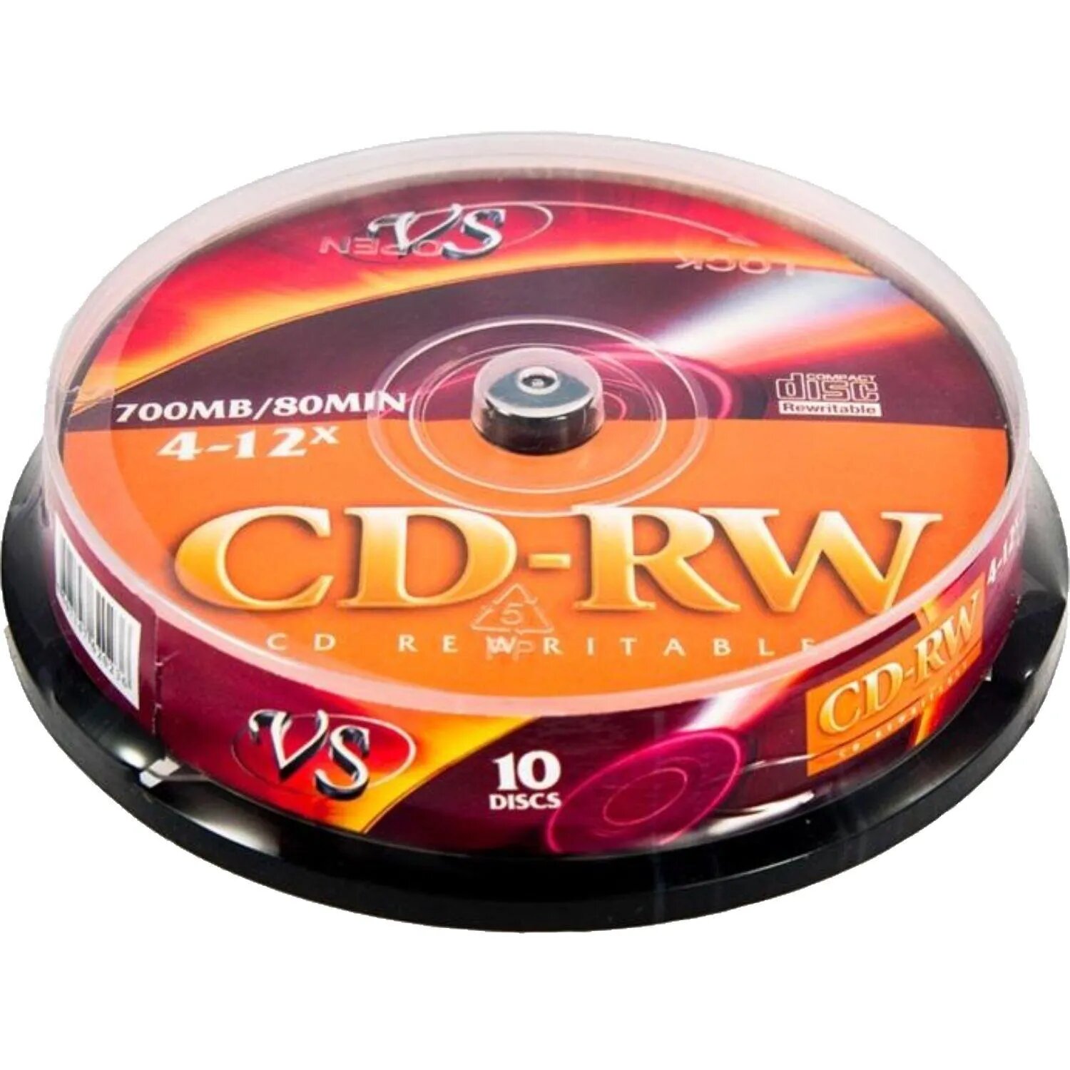 Носители информации CD-RW, 4x-12x, VS, Cake/10, VSCDRWCB1001