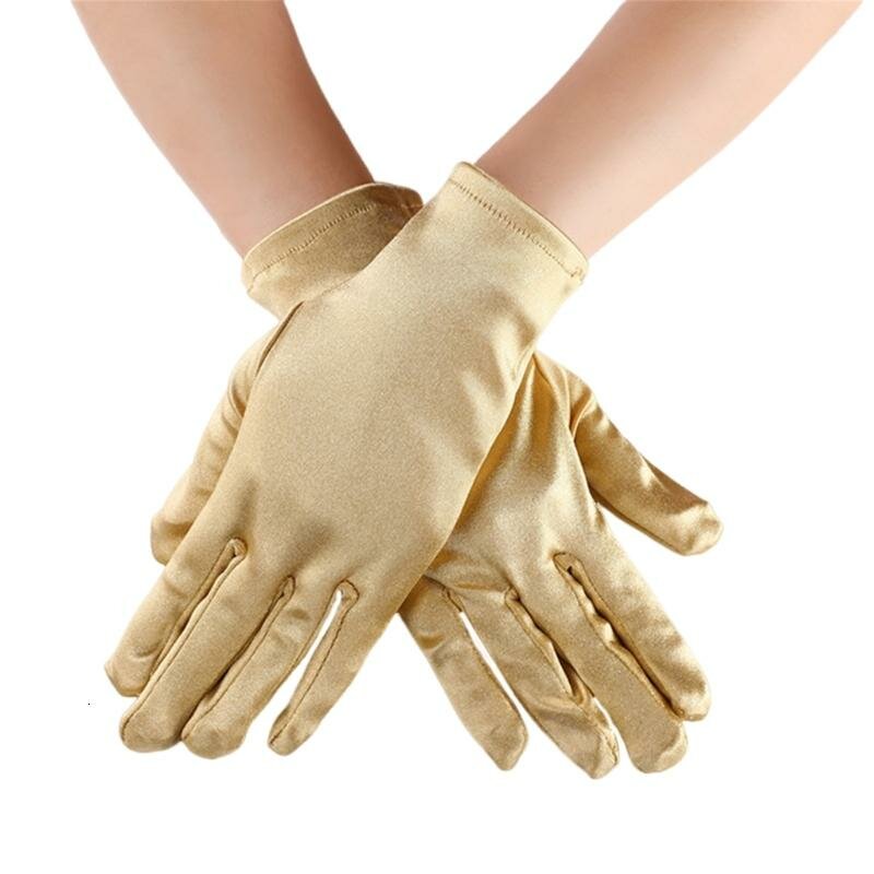 Короткие атласные эластичные атласные Перчатки-золото