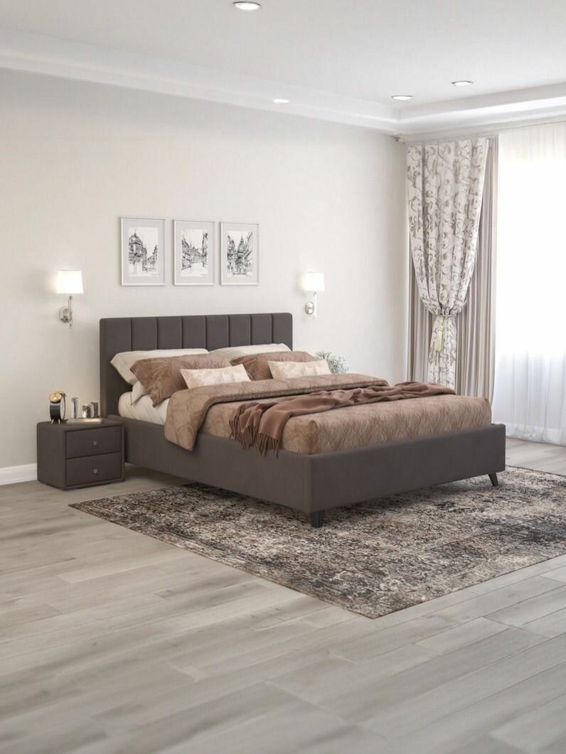 Кровать "Оливия" с подъемным механизмом и ящиком для белья 160х200см в микровелюре