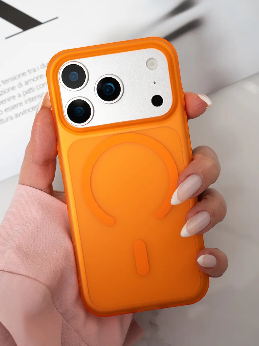 Чехол О'кейси, для iPhone 17 Pro, MagSafe, матовый, оранжевый, прозрачный — фото 1