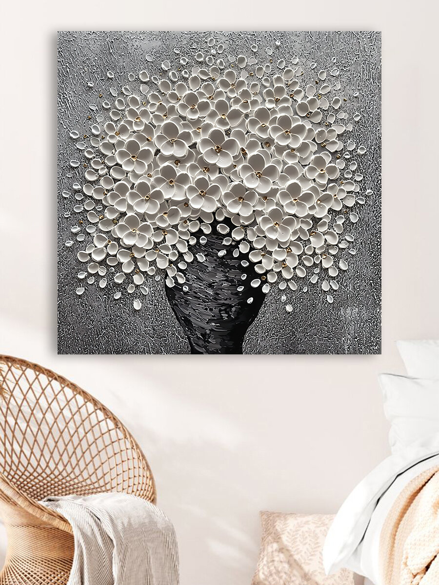 Картина интерьерная на стену - "Абстрактный минимализм с эффектом 3D, бетон, штукатурка (картина плоская печать на холсте)" , 70х70 см.