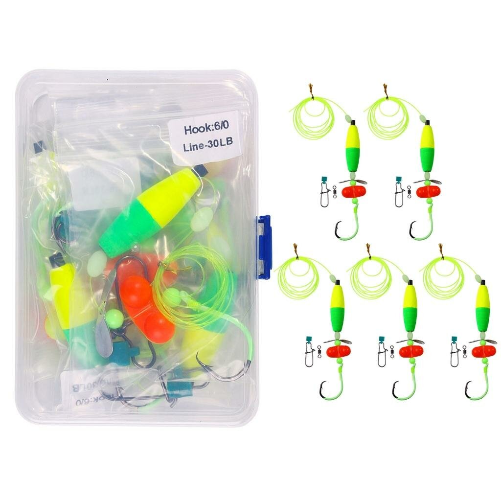 Катушка для ловли сома 5 шт, крючки 6/0, 8/0, 10/0, зеленый желтый - No. 6