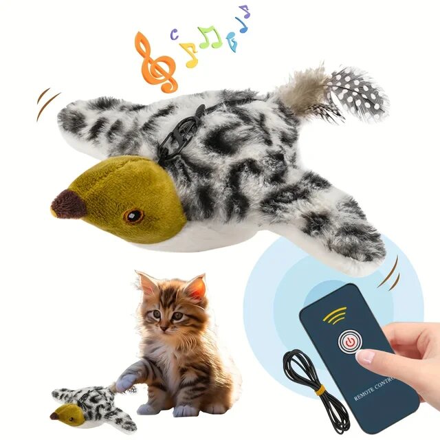 Игрушка для кошек с дистанционным управлением, интерактивный электрический летающий воробей, реалистичные движения птицы привлекают питомцев к игре.