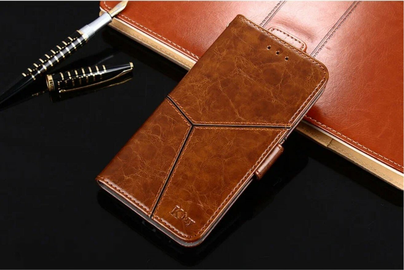Чехол-книжка MyPads "Ktry Cucitura", для OPPO A7 2018, коричневый, из искусственной кожи
