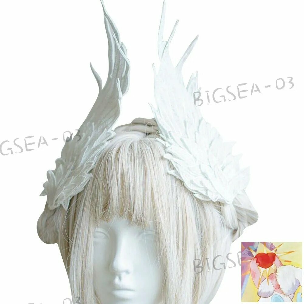 Эксклюзивная заколка боковая с перьевой вышивкой Лолита Крылья ангела, белый цвет, 1 пара