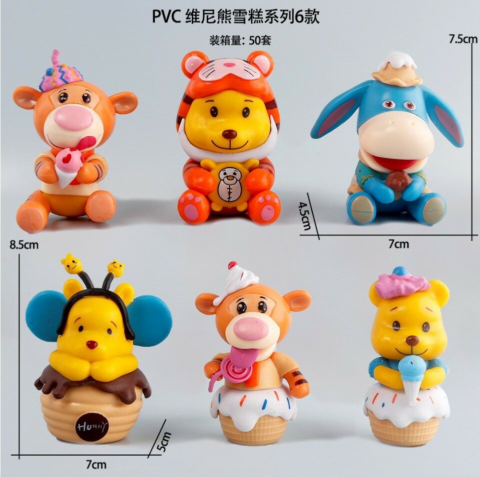 Фигурки Пятачка и Тигра в твердом исполнении (Q-версия), детские украшения для тортов в виде мультяшных персонажей, игрушки-гашапоны в закрытых коробках, фигурки тигра и свиньи.