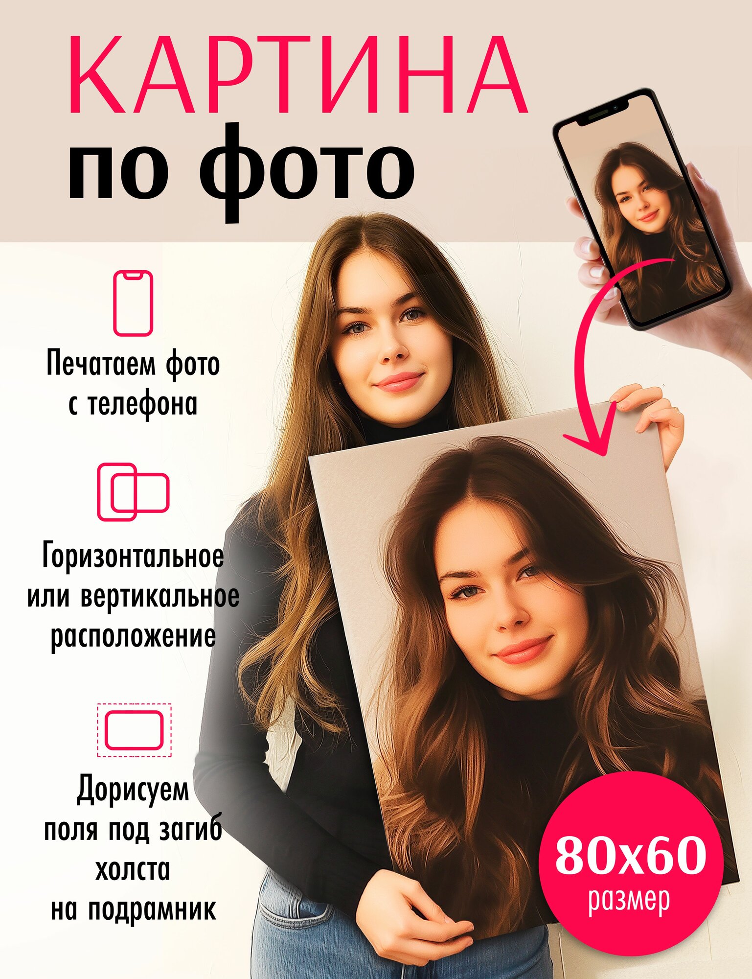 Картина по фото / портрет на холсте / фото на холсте 60смх80см ККК-6080