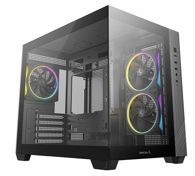 Компьютерный корпус Deepcool CG330 3F без БП, боковое окно (панорама), 3x120mm ARGB PWM вентилятора, черный, mATX