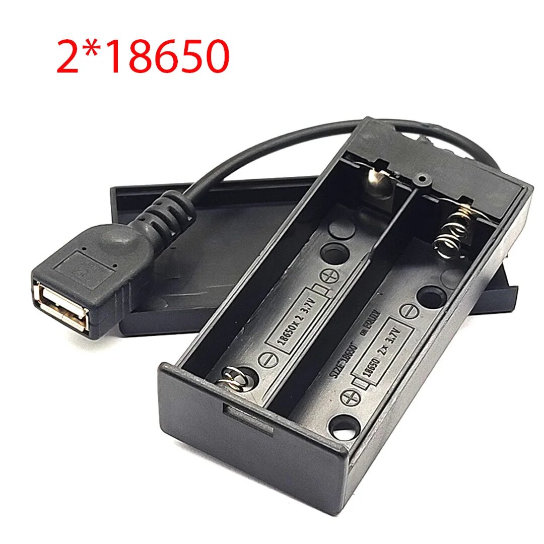 Держатель 2*18650 с USB и выключателем, черный