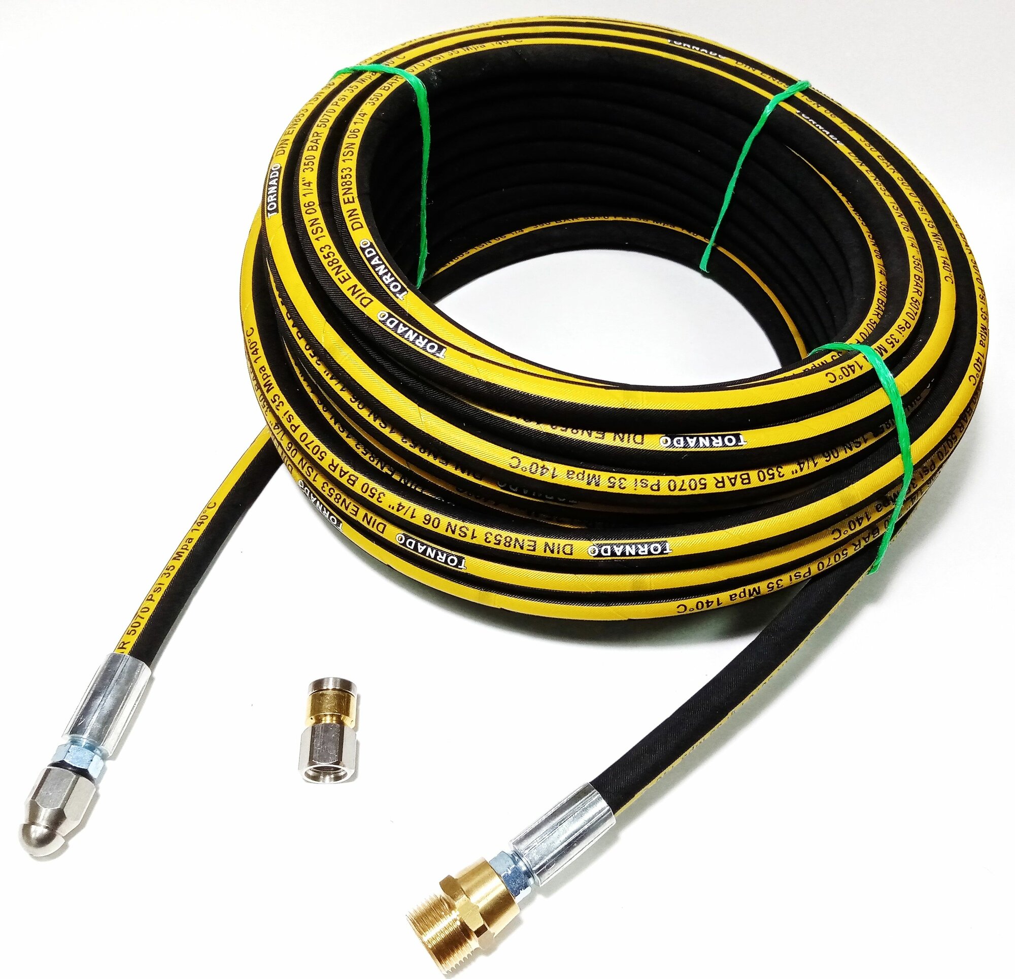 Шланг 1SN-DN6 для Bennett 20 метров прочистки/промывки труб Professional с форсунками 1/4" (2 штуки), 350 бар, гибкий, прочный