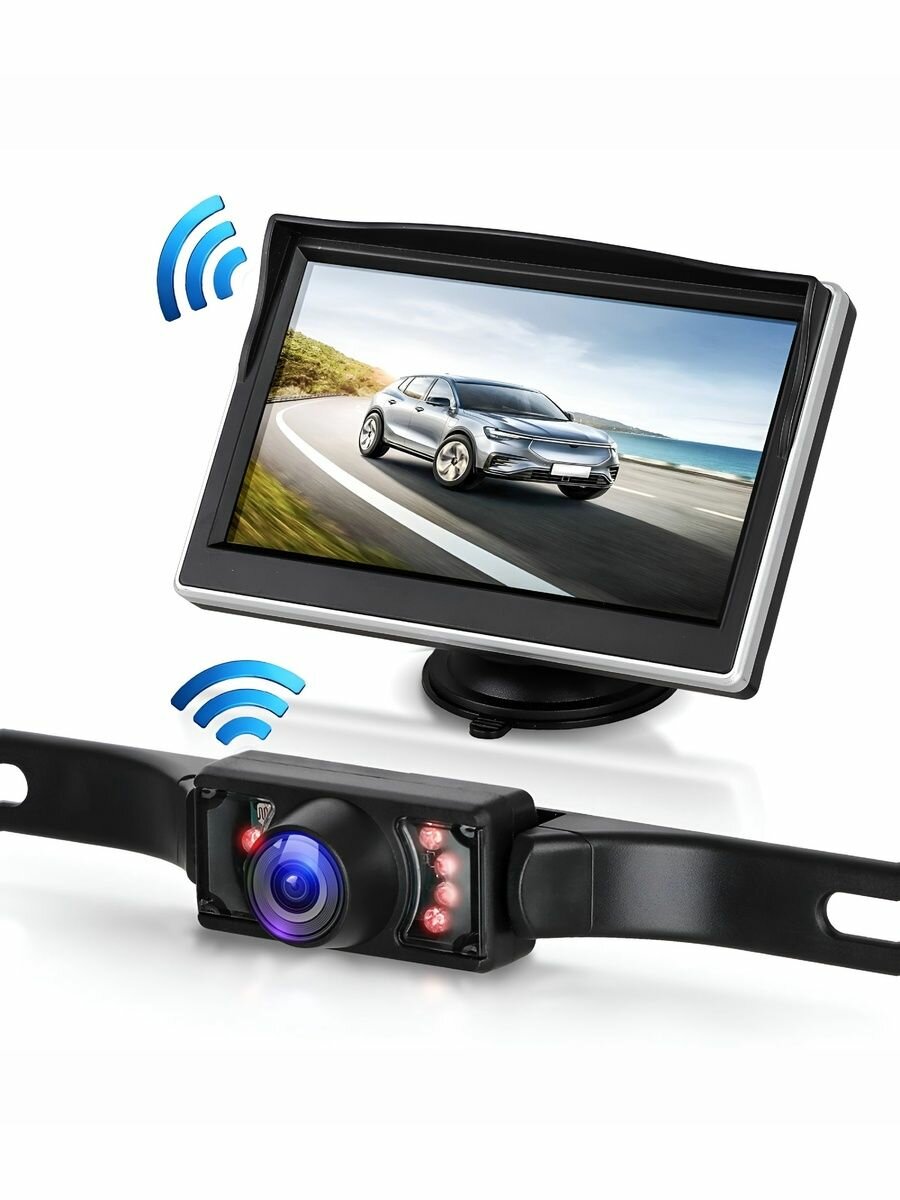 GJX Беспроводная система заднего вида для автомобилей, 5" TFT LCD, 7 инфракрасных светодиодов, монитор для парковки.