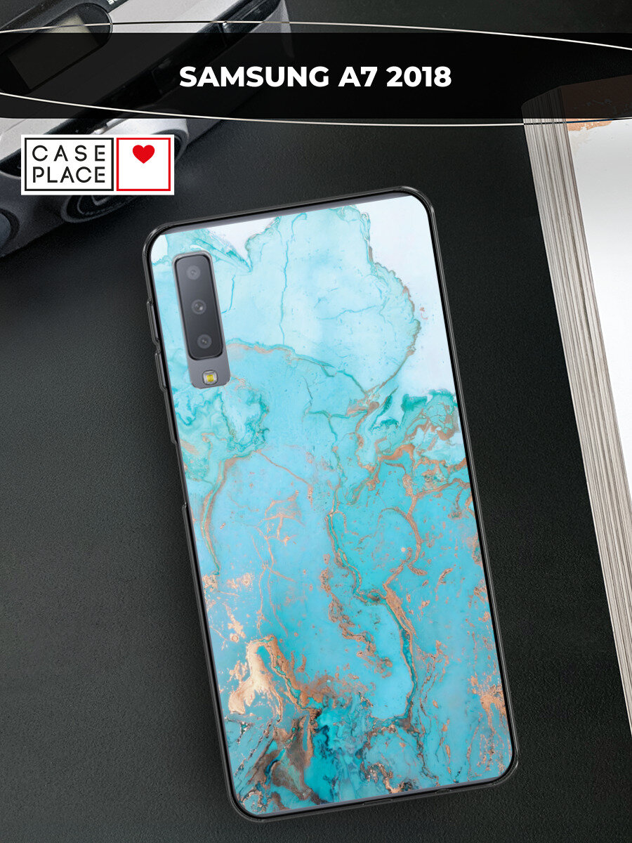 Чехол на Samsung Galaxy A7 2018 / Самсунг Галакси А7 2018 с принтом Голубой мрамор рисунок