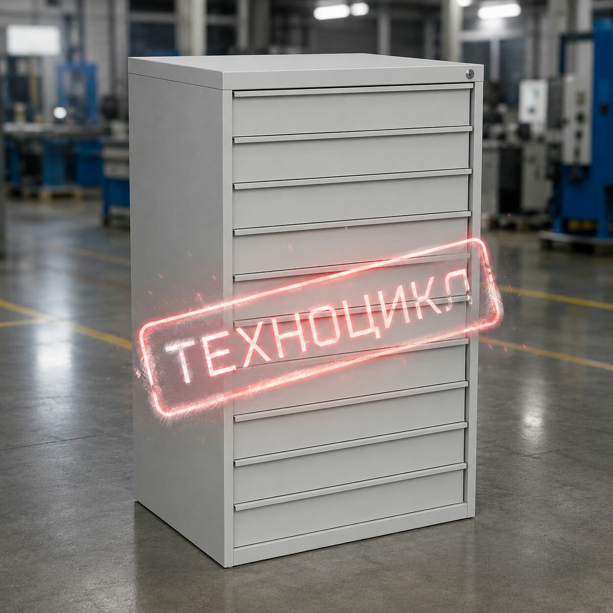 Шкаф картотечный металлический для больших форматов, ТЦК-КТ-010, формат А1, 10 ящиков, металл 0,7 мм, 1000х1000х650 мм, серый RAL 7035, техноцикл