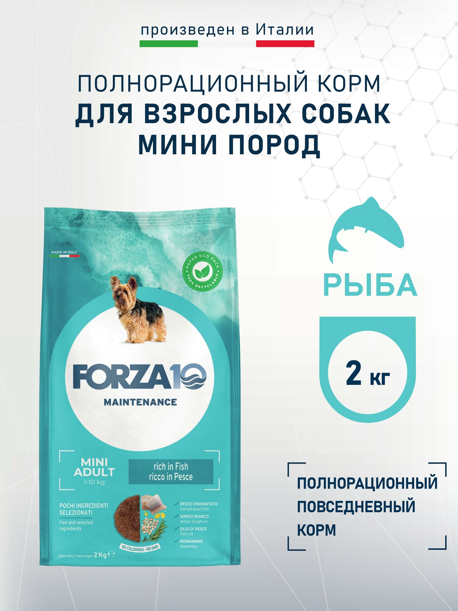 Корм сухой для собак FORZA10 Maintenance Fish Mini с рыбой, для взрослых собак мелких пород, 2 кг