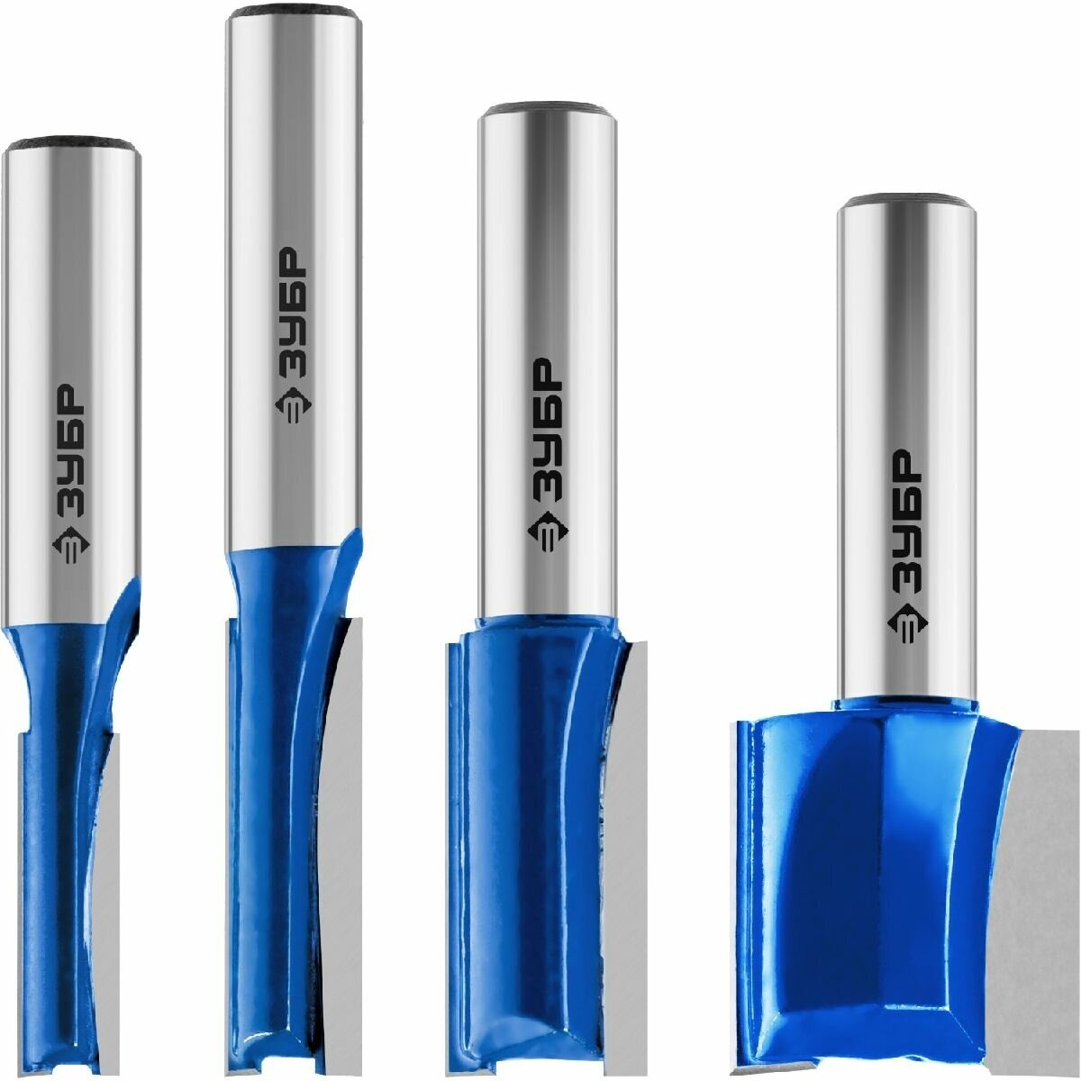 Набор профильных фрез по дереву ЗУБР Профессионал 4 шт диаметр хвостовика 8 мм ВК 6 максимальные обороты 24000 мин-1