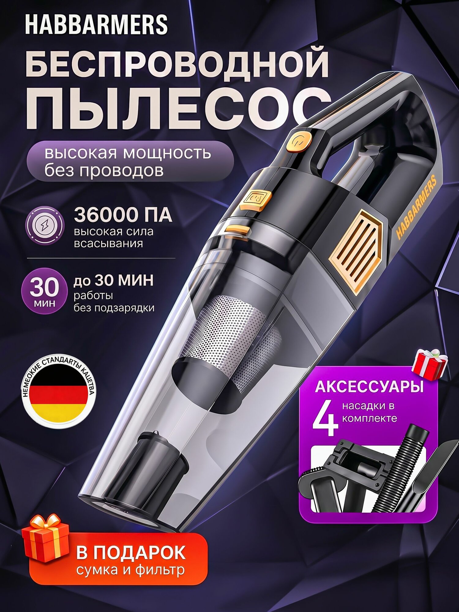 Пылесос для автомобиля беспроводной мощный/ Ручной портативный мини пылесос для салона машины и дома