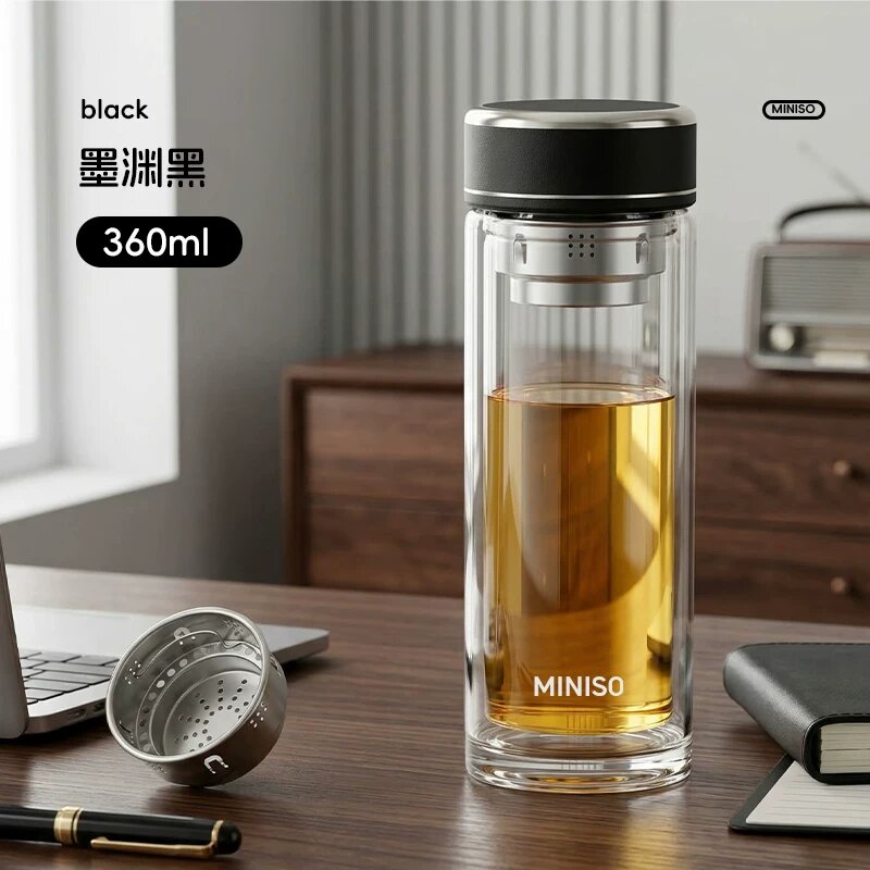 Двухслойная стеклянная кружка Miniso для женщин, высокая эстетическая ценность, термостойкая, предотвращающая ожоги,