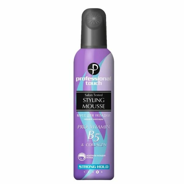 PROFESSIONAL TOUCH Мусс для укладки волос, Pro-Vitamin B5& Collagen, сильная фиксация, 150 мл.