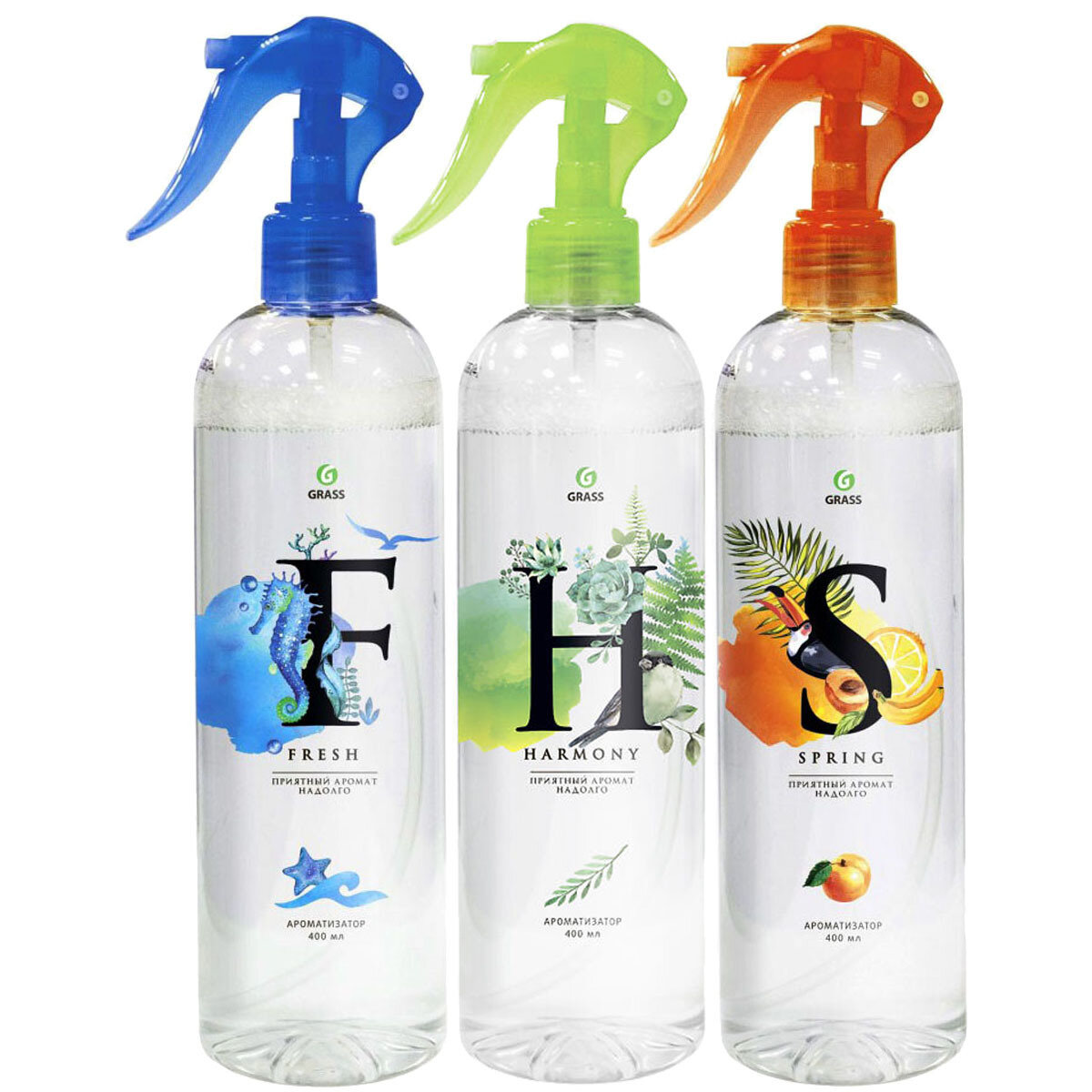 Набор освежителей воздуха Grass 3 флакона Fresh, Harmony, Spring