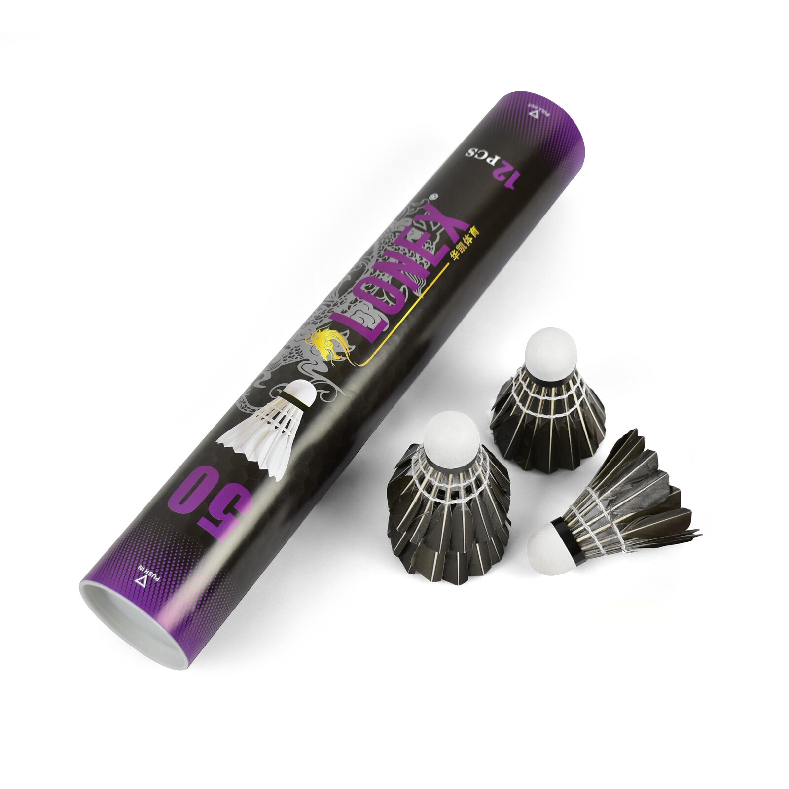 Волан перьевой для бадминтона (12 штук в тубе) черный CLIFF LONEX 02