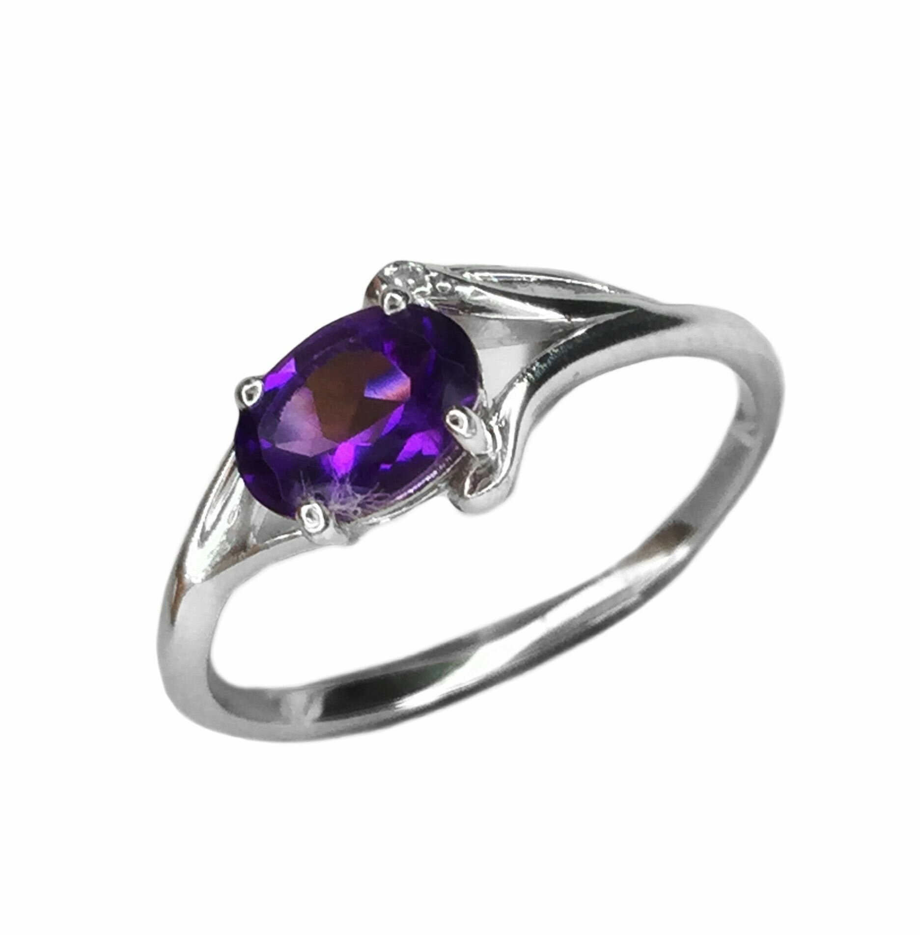 Кольцо тонкое, серебро, 925 проба, родирование, фианит, танзанит