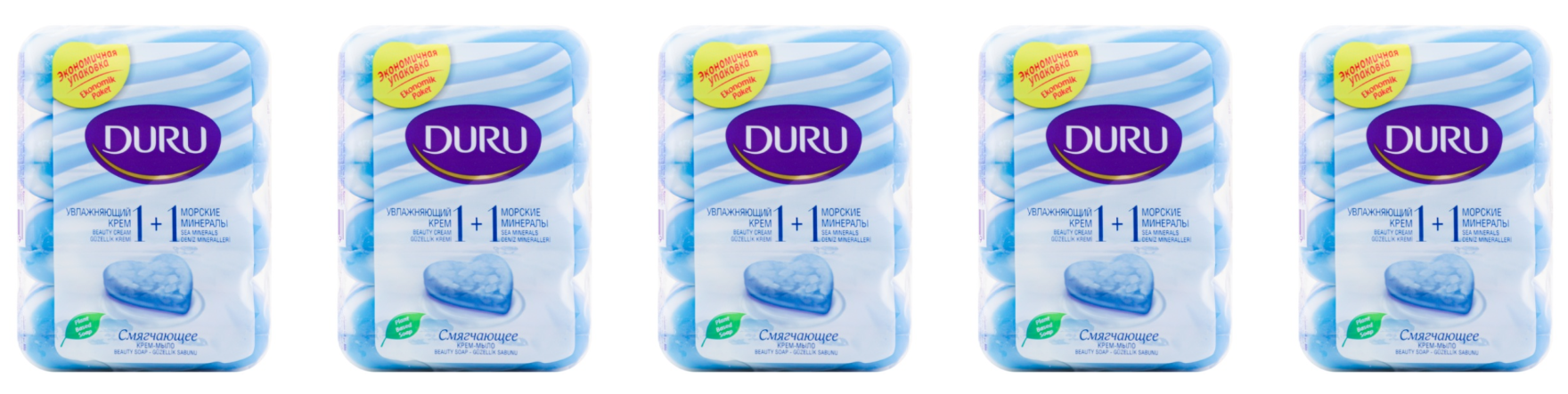 Туалетное мыло Duru Soft Sensation 1+1, Морские минералы, 4 шт по 80 г, 5 уп