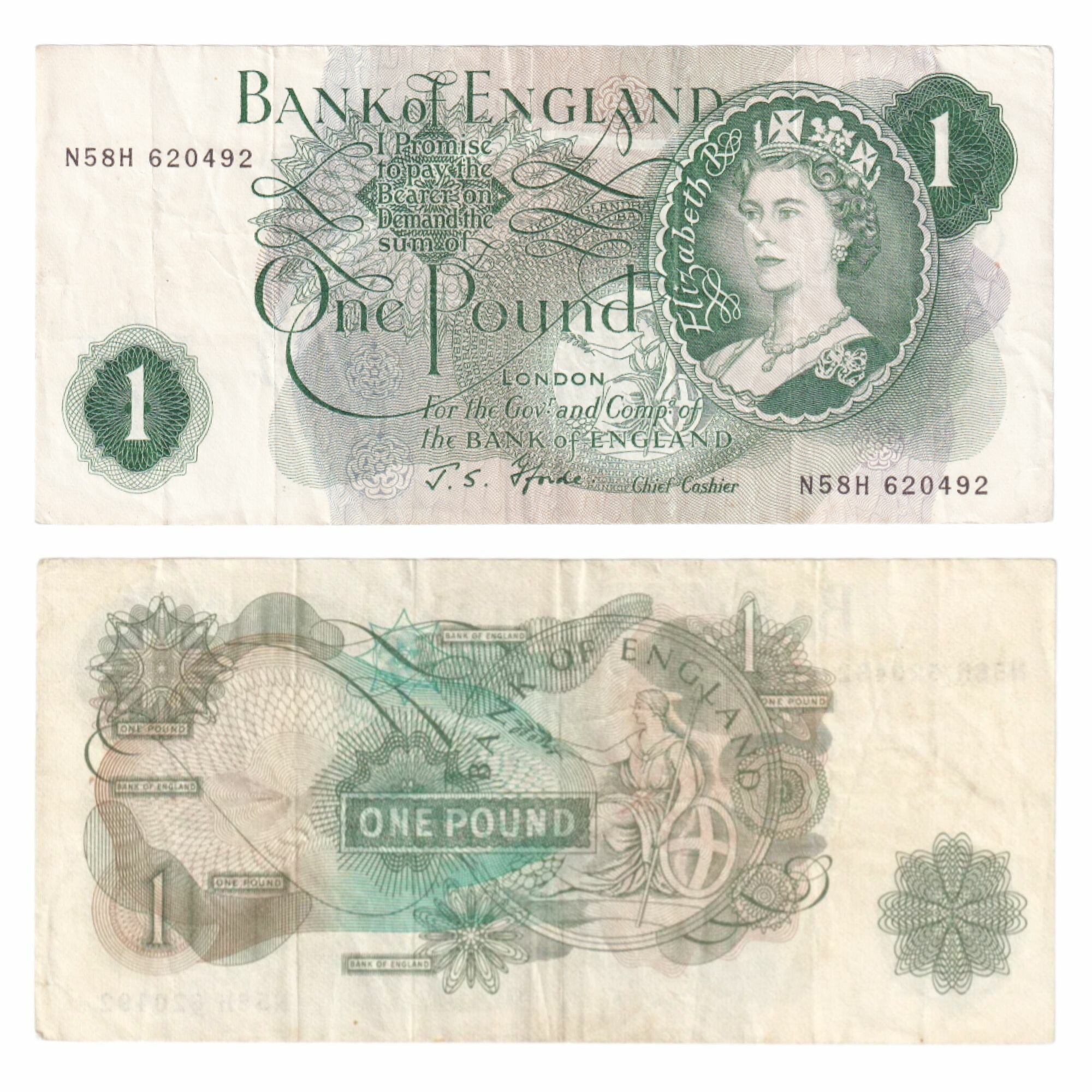 Банкнота Великобритания 1 фунт ONE POUND 1966-70 год (VF) Pick 374e