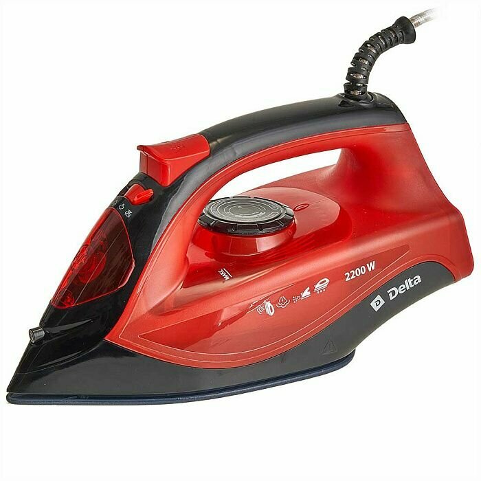 Утюг электрический Delta DL-756 с керамической подошвой, 750 Вт, черный с красным