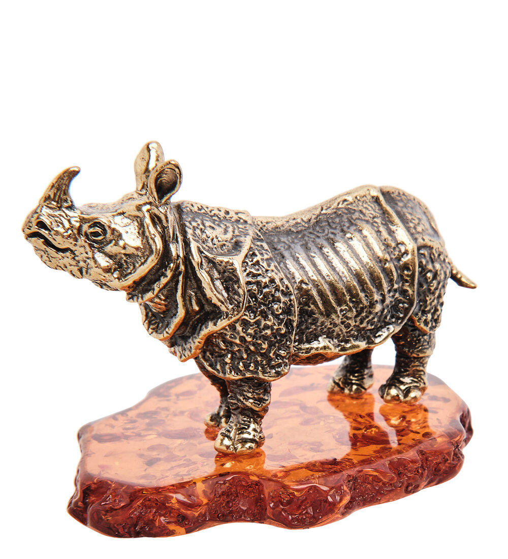 Фигурка 'Носорог' (латунь, янтарь)