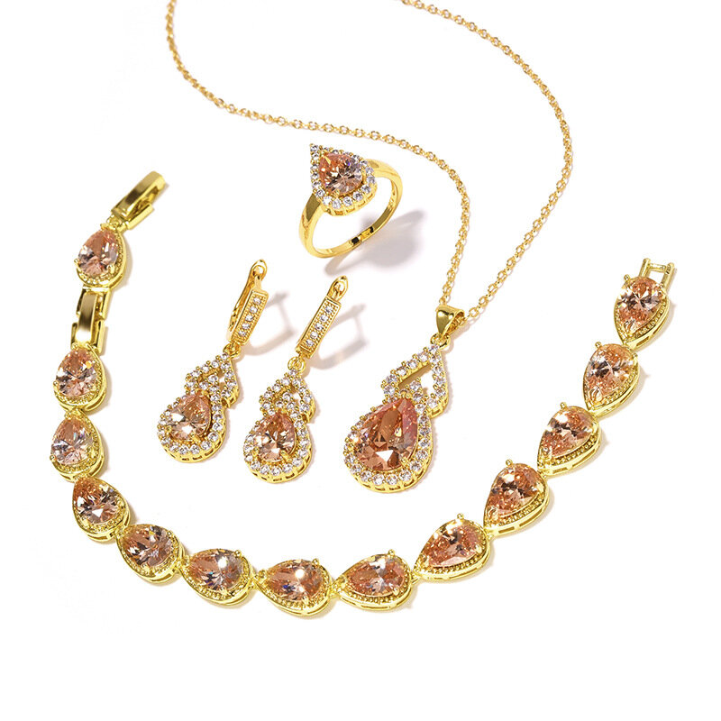 Комплект бижутерии: браслет, колье, кольцо, серьги, циркон