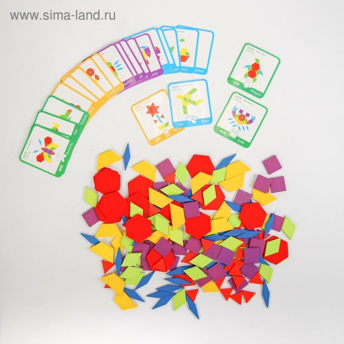 Танграм Геометрический пазл, 24.5×21.3×4 см, 24 карточки, 155 деталей