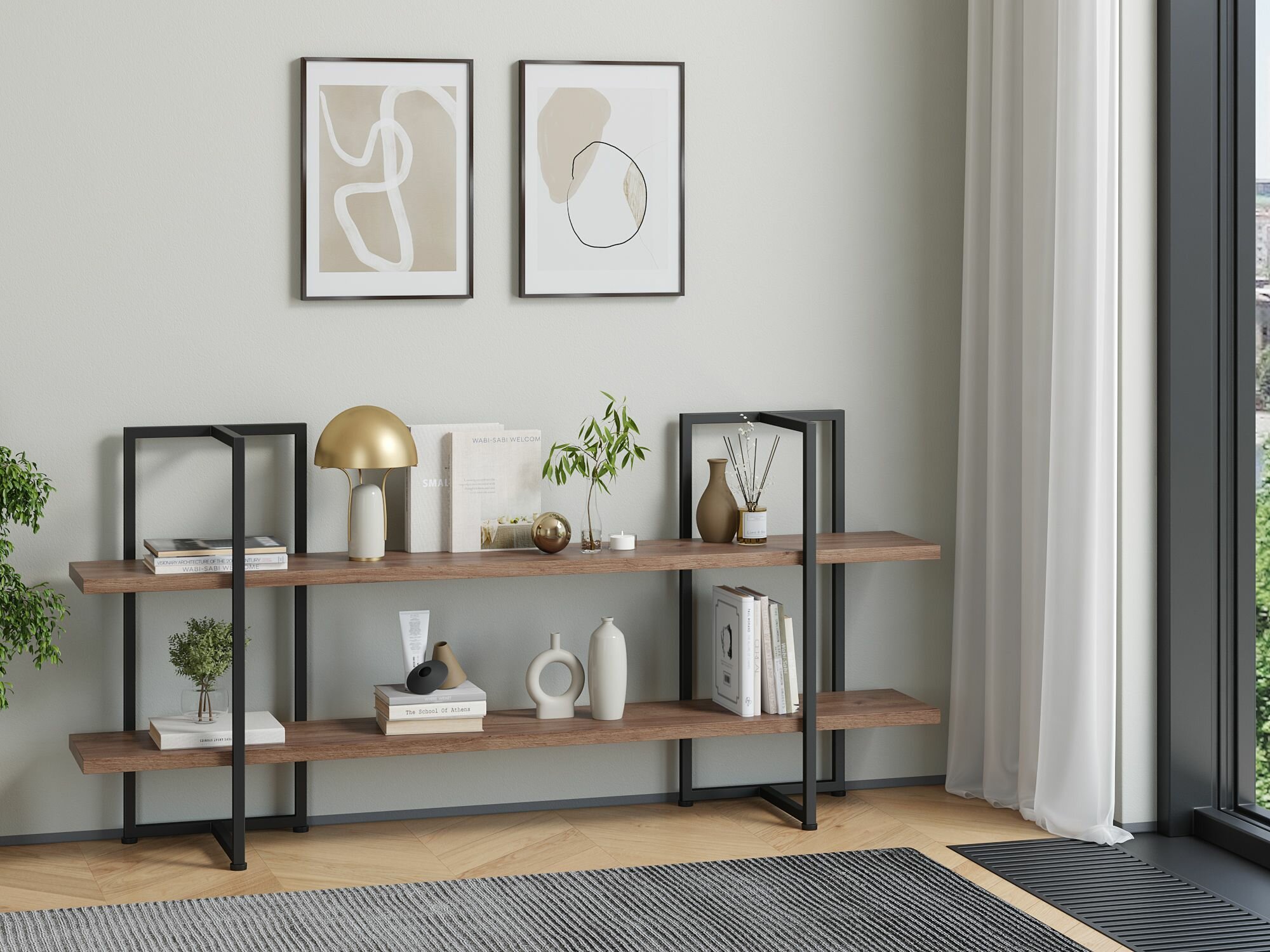 Стеллаж Айсберг Лофт Теон S Черный/дуб крафт табак