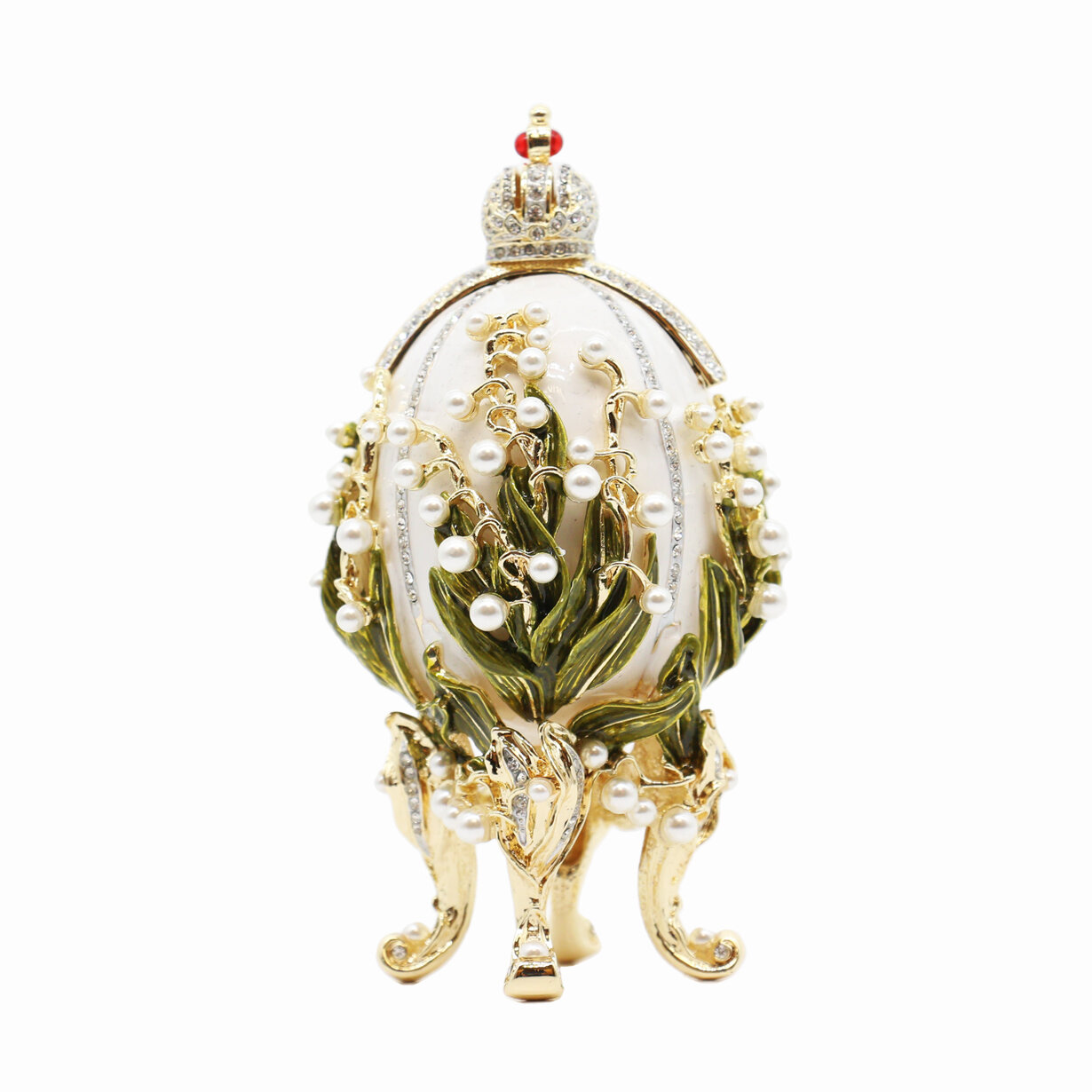 Яйцо Фаберже Ландыши с портретами, белое, 16см (27915)