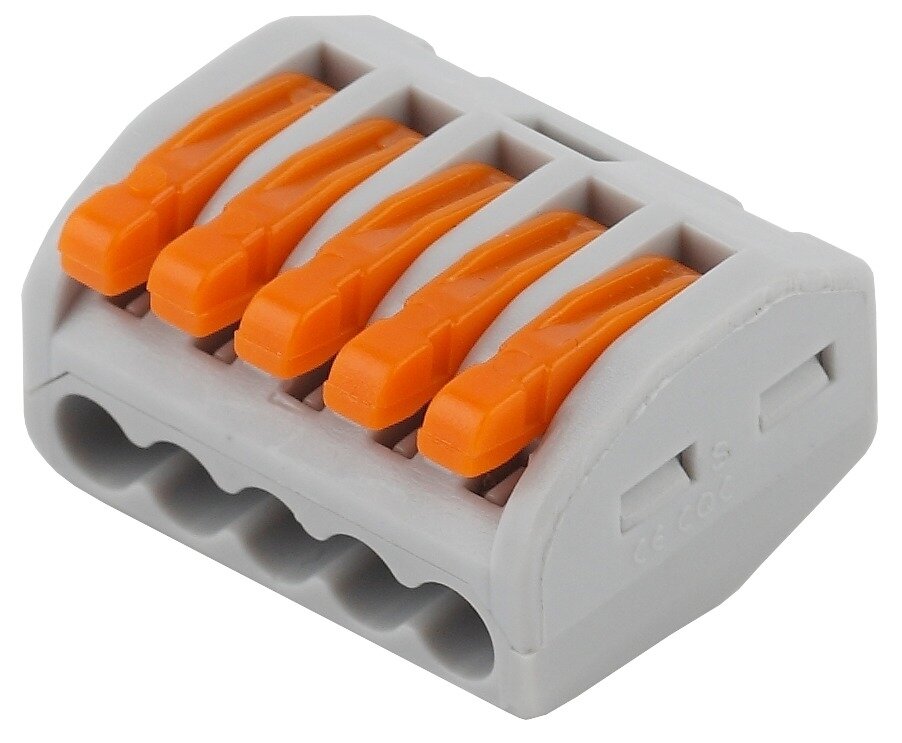 Клемма для проводов ЭРА NO-222-17 пятипроводная с рычагом, 0.08-2.5мм2, серая, 1шт. / зажим