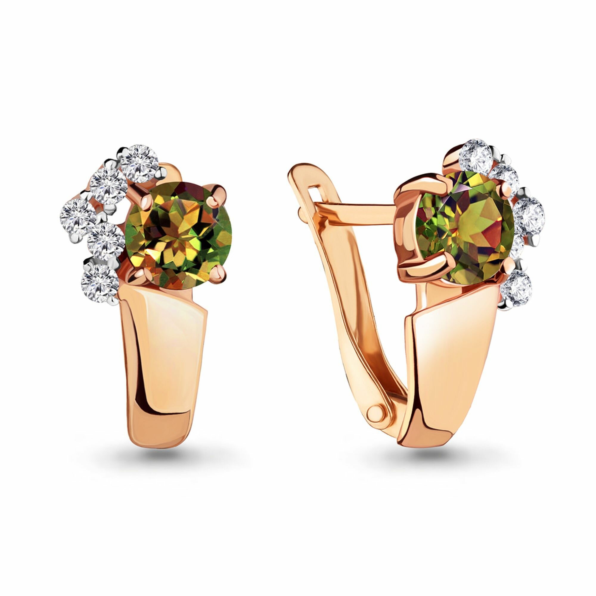 Серьги, серебро, 925 проба, золочение, фианит, султанит