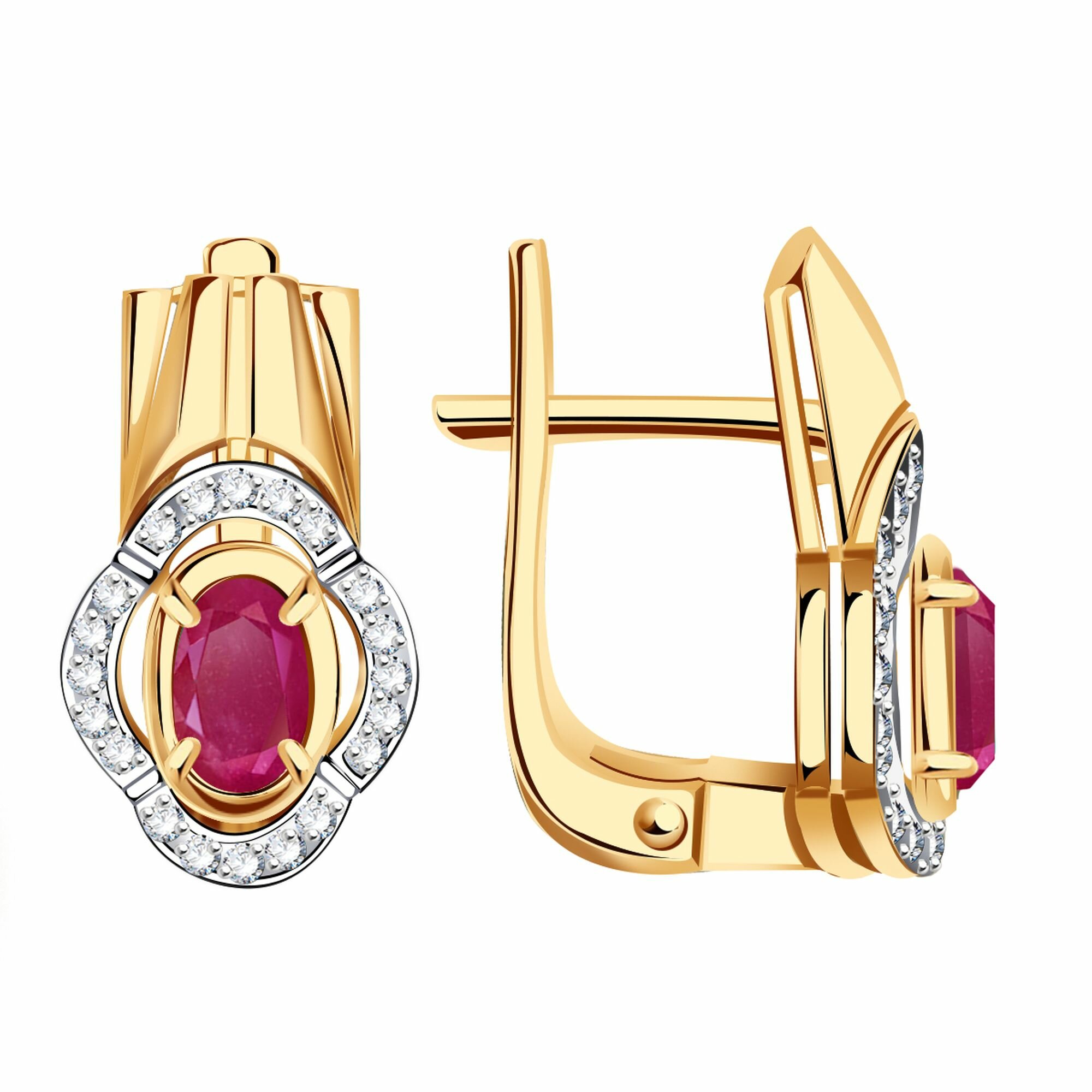 Серьги, красное золото, 585 проба, рубин, бриллиант