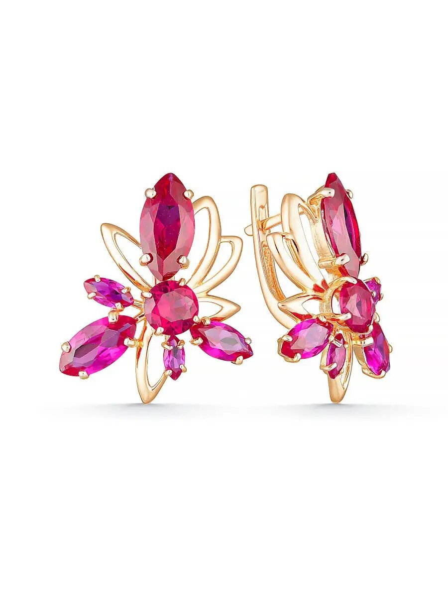 Серьги, красное золото, 585 проба, рубин, бриллиант