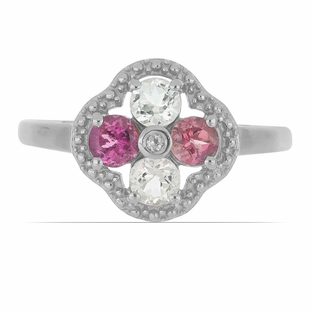 Кольцо, серебро, 925 проба, родирование, турмалин, топаз