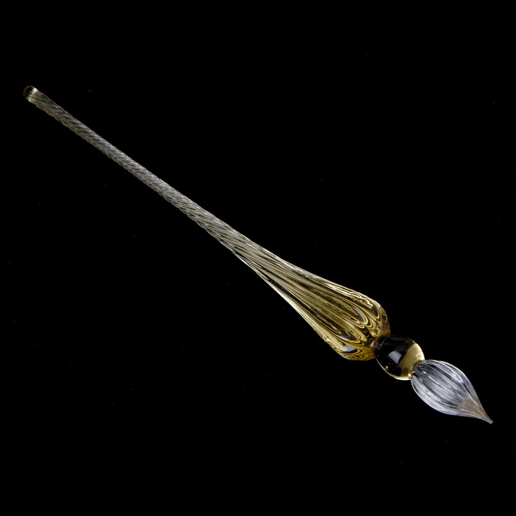 Винтажная стеклянная чернильница с пером в подарочной коробке