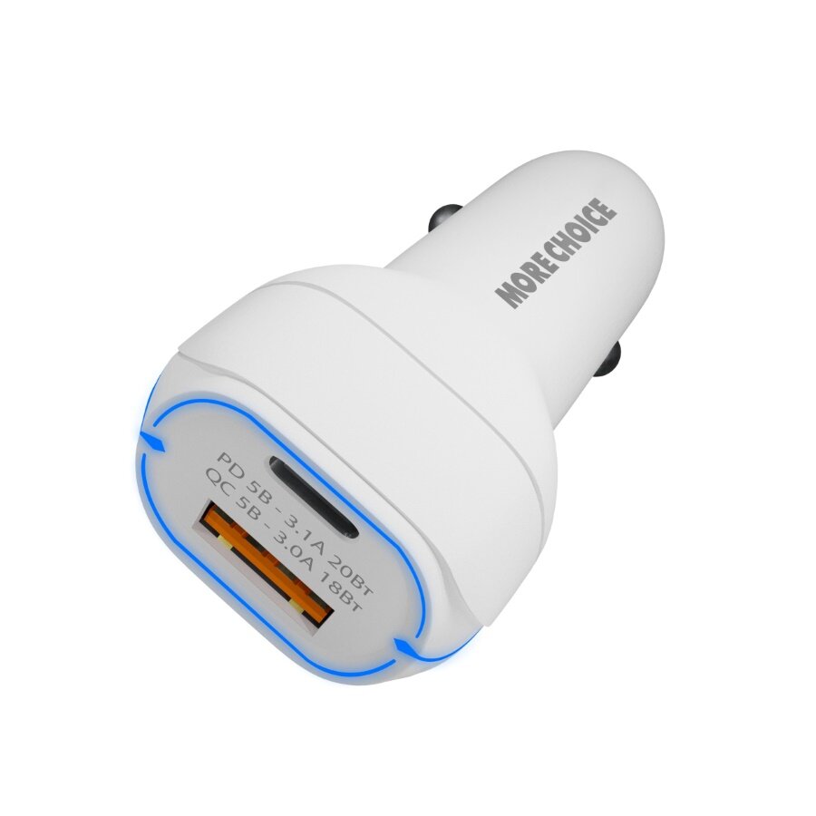 Блок питания AUTO More choice AC32QC TypeC PD20W, USB QC3/0 (3000 mA). белый