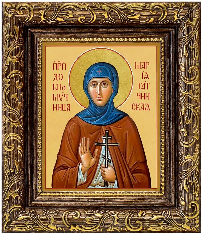 Преподобномученица Мария (Лелянова) Гатчинская, икона в широкой темной пластиковой рамке 14,5*16,5 см