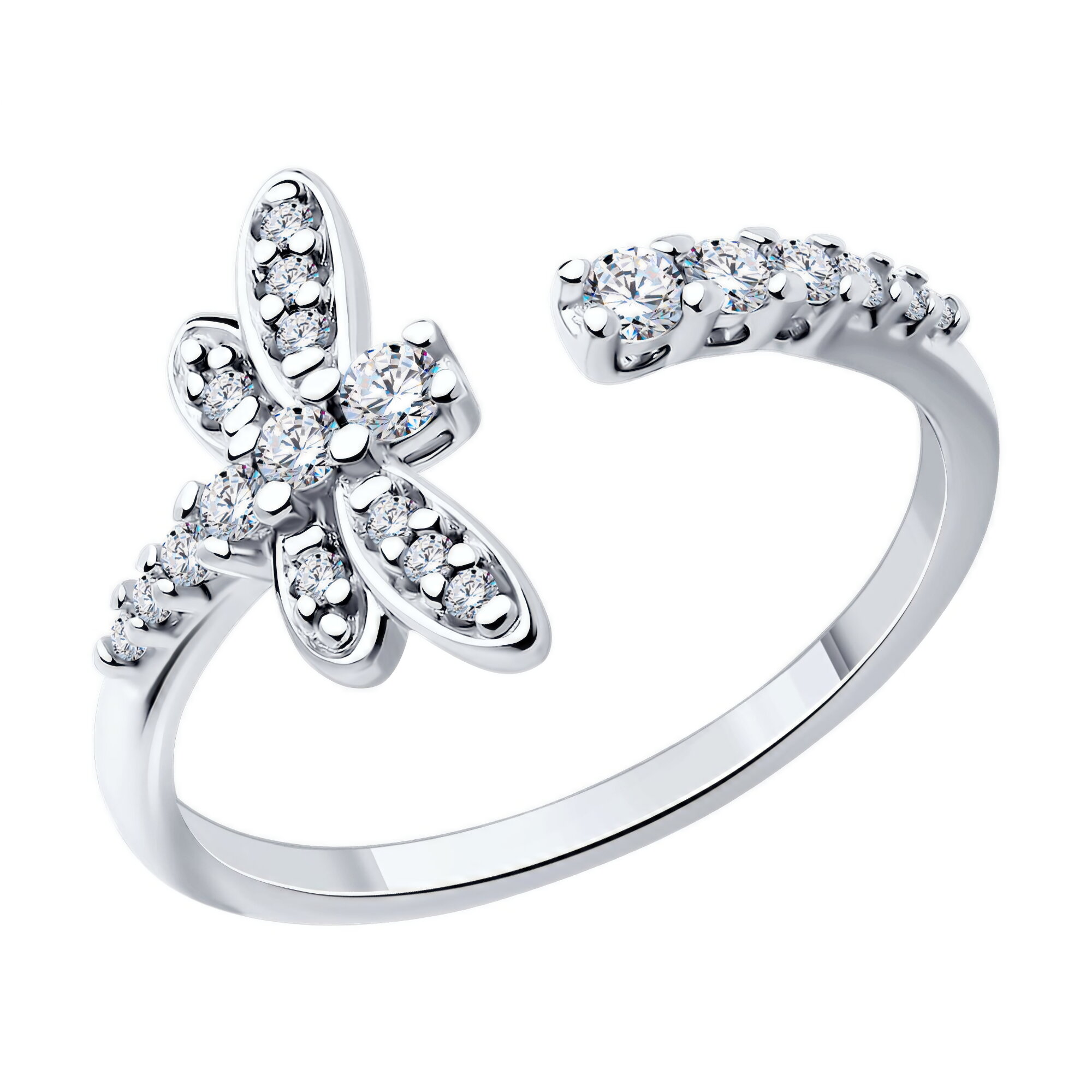 Кольцо, серебро, 925 проба, родирование, фианит