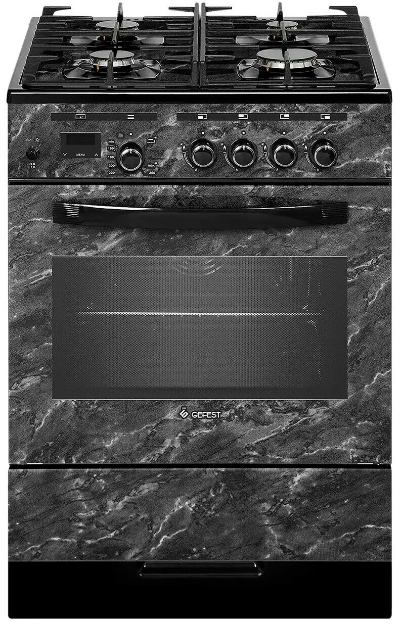 Газовая плита Gefest 6500-03 0053 60 см, 52 л, 4 конфорки, черный мрамор
