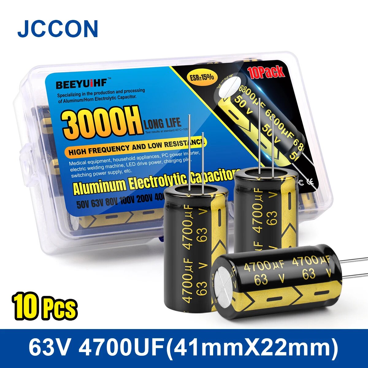 10 шт, алюминиевый электролитический конденсатор JCCON 4700 мкФ 63 в, 63V4700UF 22x40, высокочастотные низкочастотные конденсаторы ESR, комплекты в ассортименте