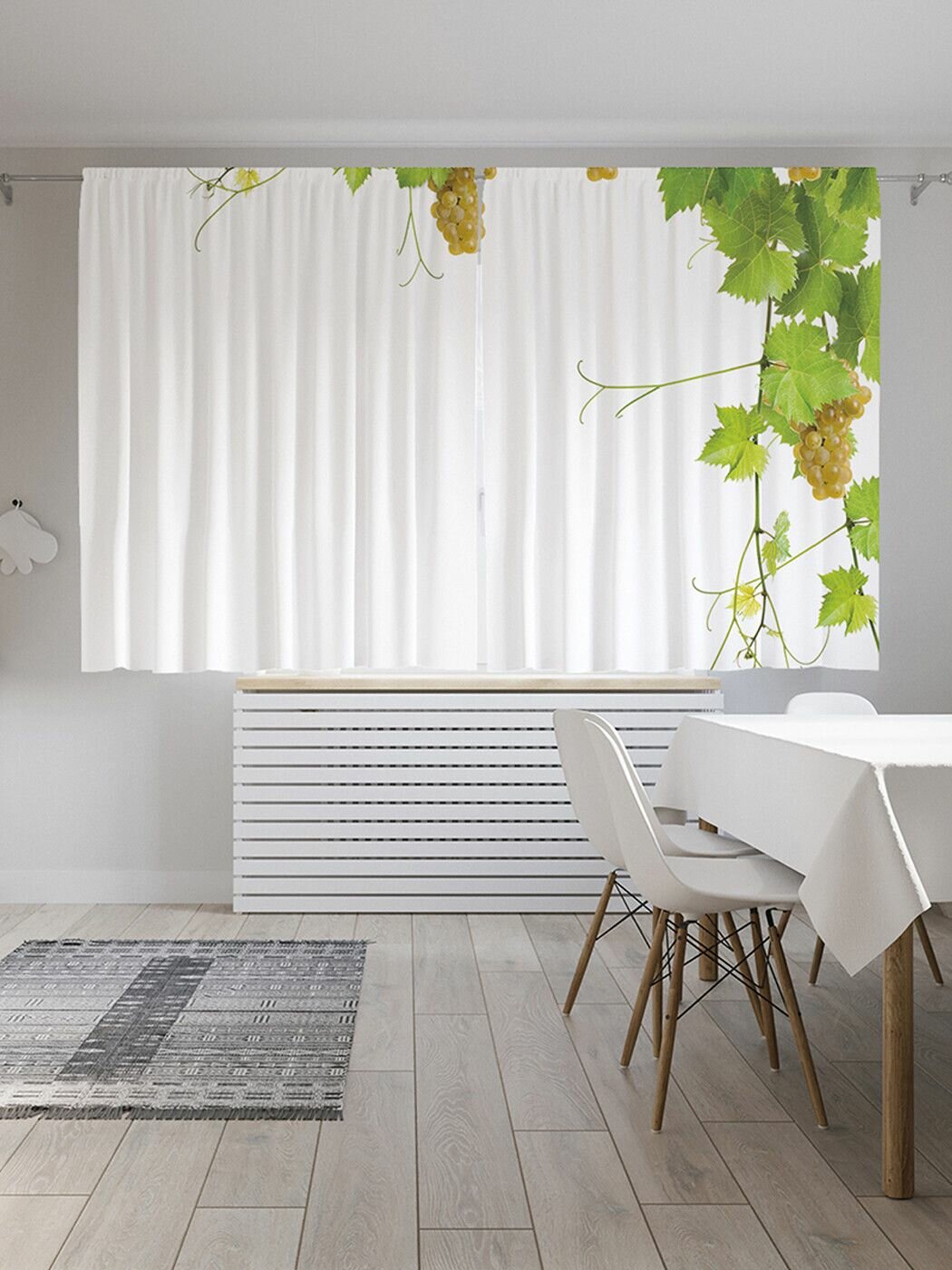 Фотошторы короткие "Ветка винограда", 2 полотна шириной по 145 см, высота 180 см, JoyArty