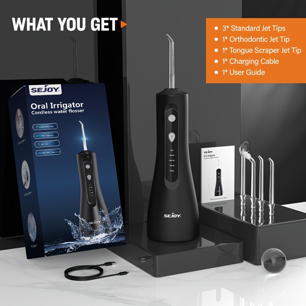 Беспроводной портативный ирригатор для полости рта, перезаряжаемый, 5 режимов, 5 насадок, мощный очиститель зубов для дома и путешествий