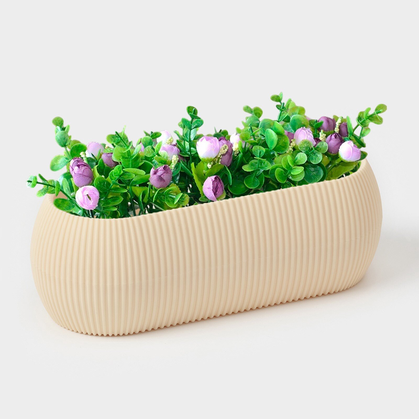 Кашпо для цветов с поддоном Rasfill, 1.3 л, 20.5×8.5×7 см, овальное, бежевое